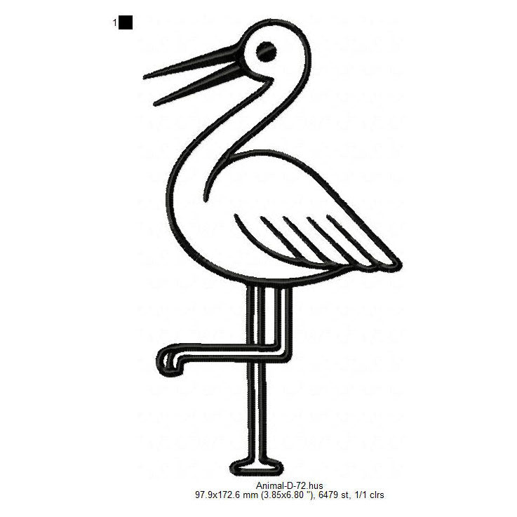 Bird Flamingo Animal Line Art Machine Embroidery Digitized Design File ...