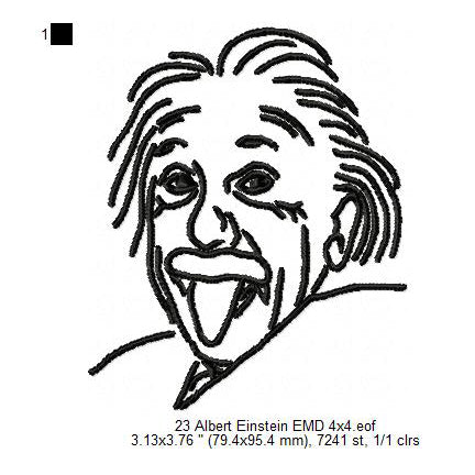 Albert Einstein Scientist Line Art Machine Embroidery Digitized Design ...