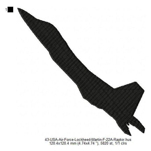 Lockheed Martin F-22A Raptor Aircraft Silhouette Machine Embroidery Di ...