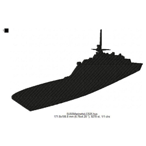 USS Marinette LCS-25 Ship Silhouette Machine Embroidery Digitized Desi ...